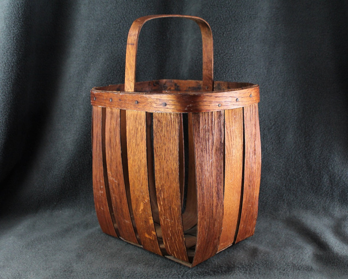 Vintage Slat Wood Tall Basket with Handle | Open Slat Basket | Unusual ...