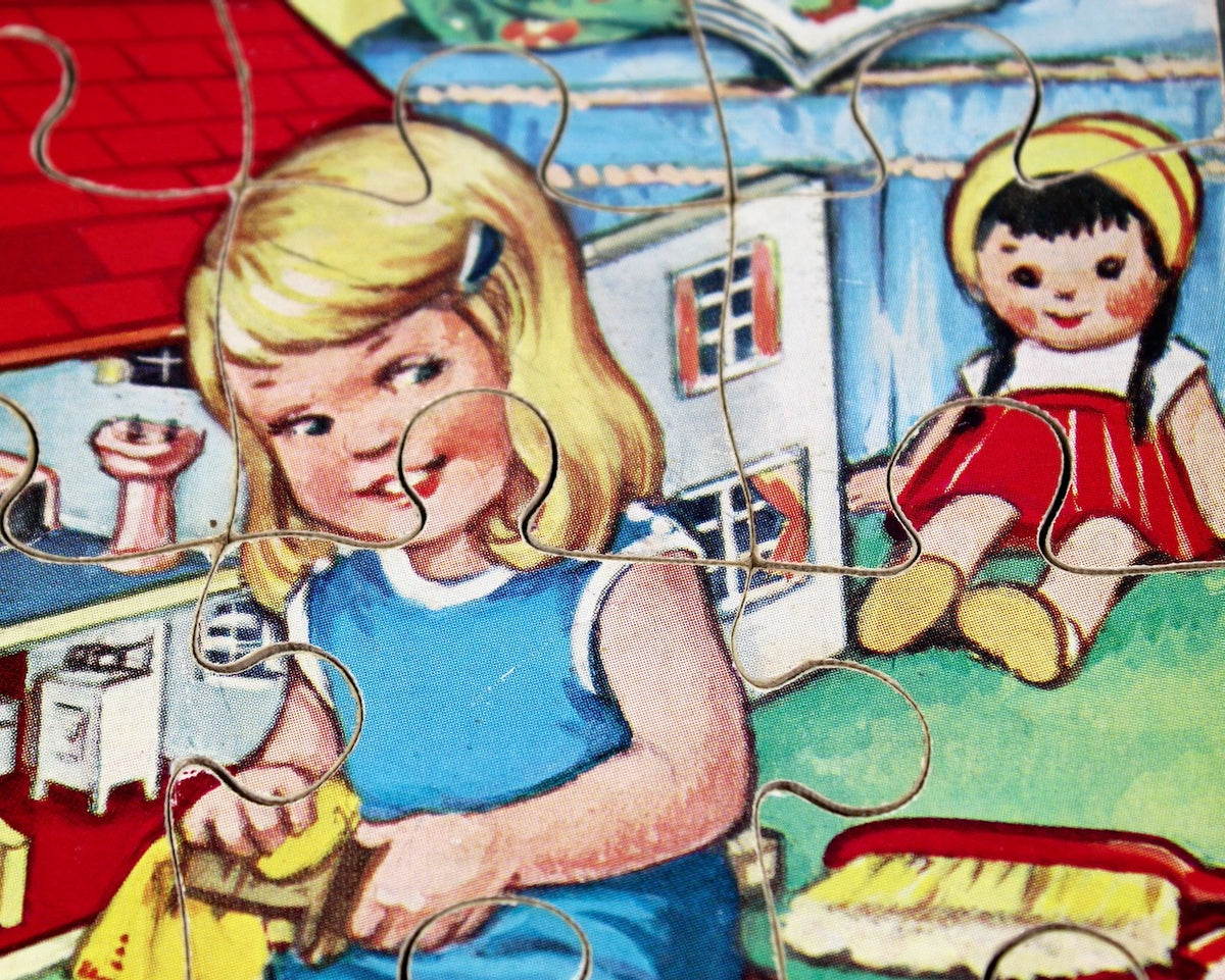 1950s Wooden Kid's Puzzle | 20 Piece Wooden Puzzle | Girl with Dollhou ...