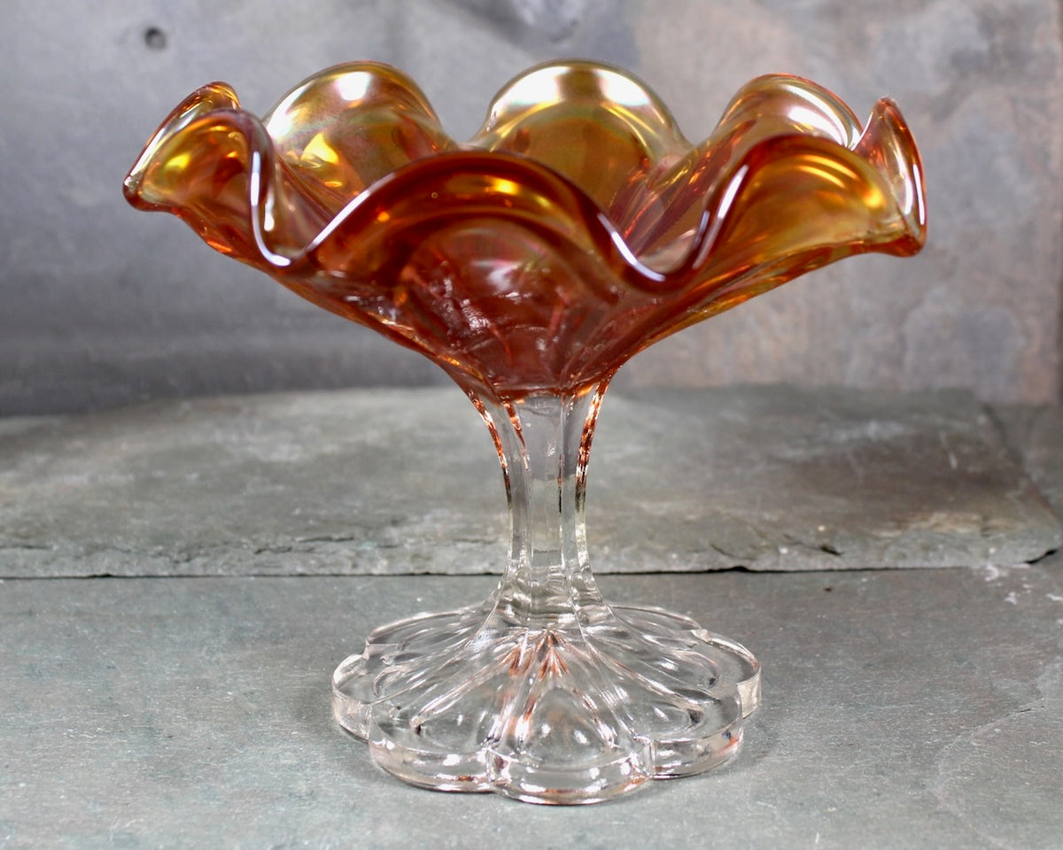 Amber Luminescent Fluted Glass Candy Dish | Pedestal Candy Dish | For ...