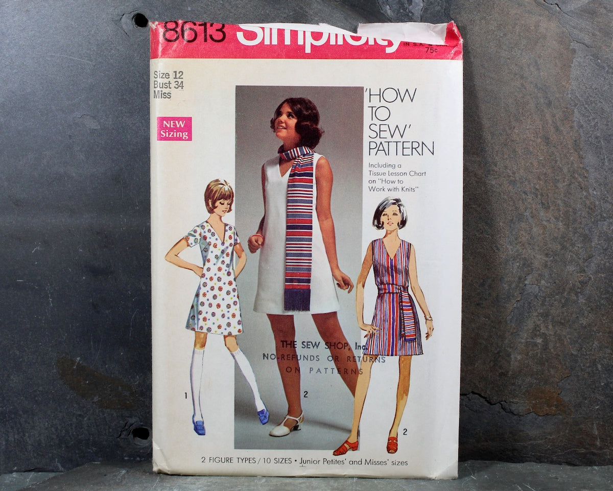 1969 Simplicity #8613 "How to Sew" Dress Pattern | | COMPLETE Cut Patt ...